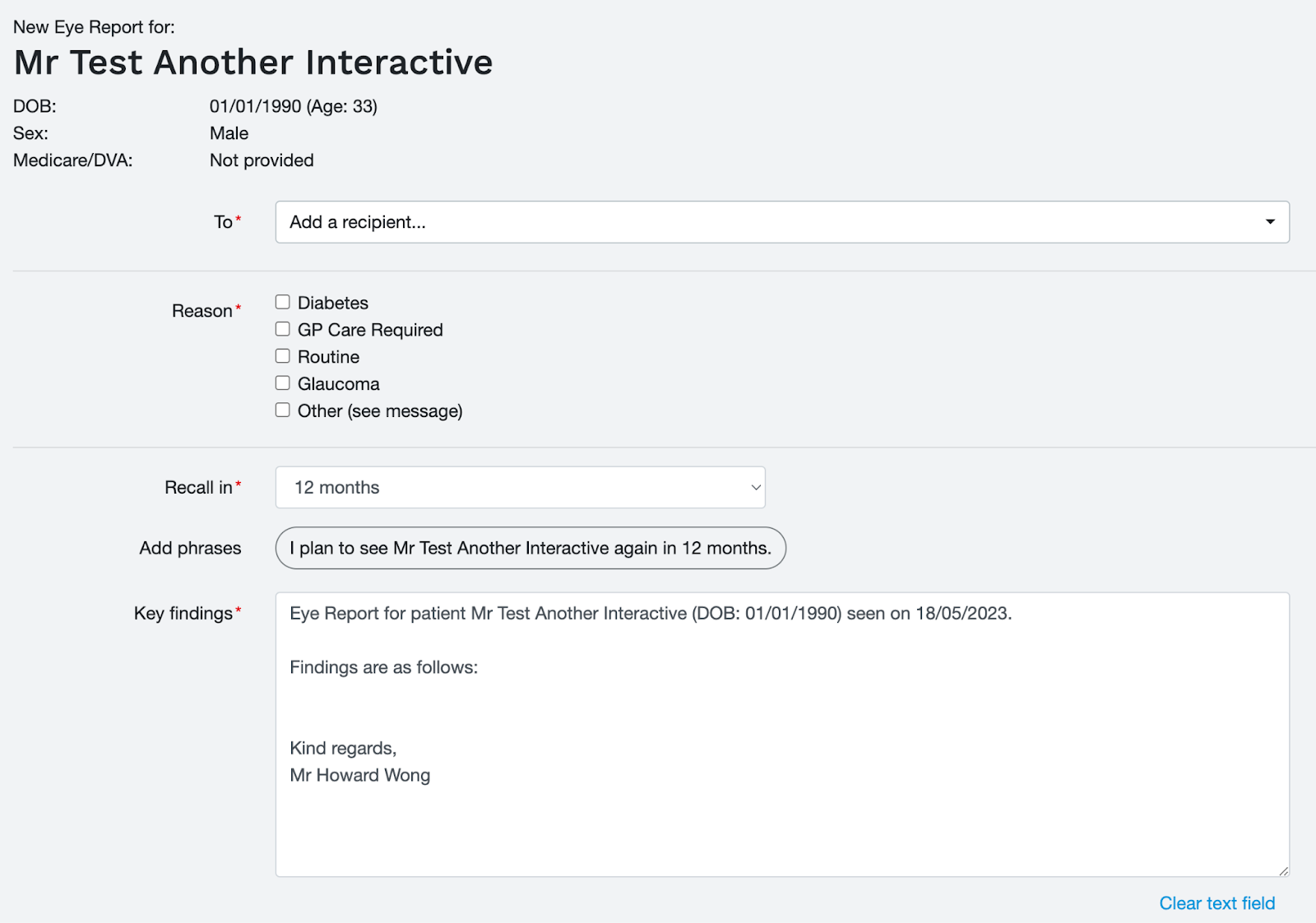 Creating a New Eye Report – Oculo